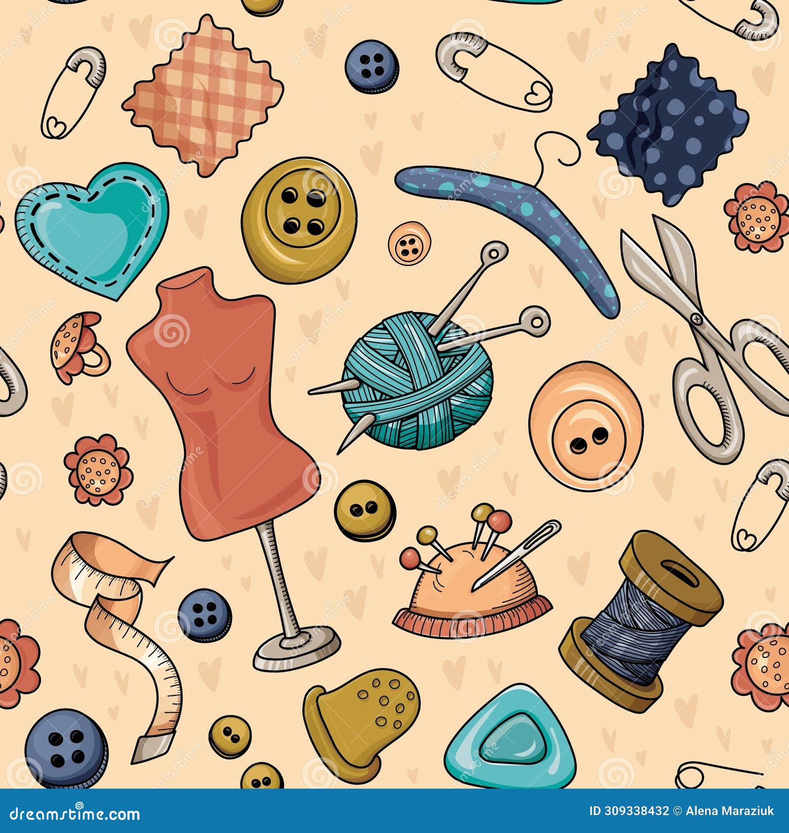 Tools for Needlework and Sewing. Needles, Threads, Fabrics, Mannequin ...