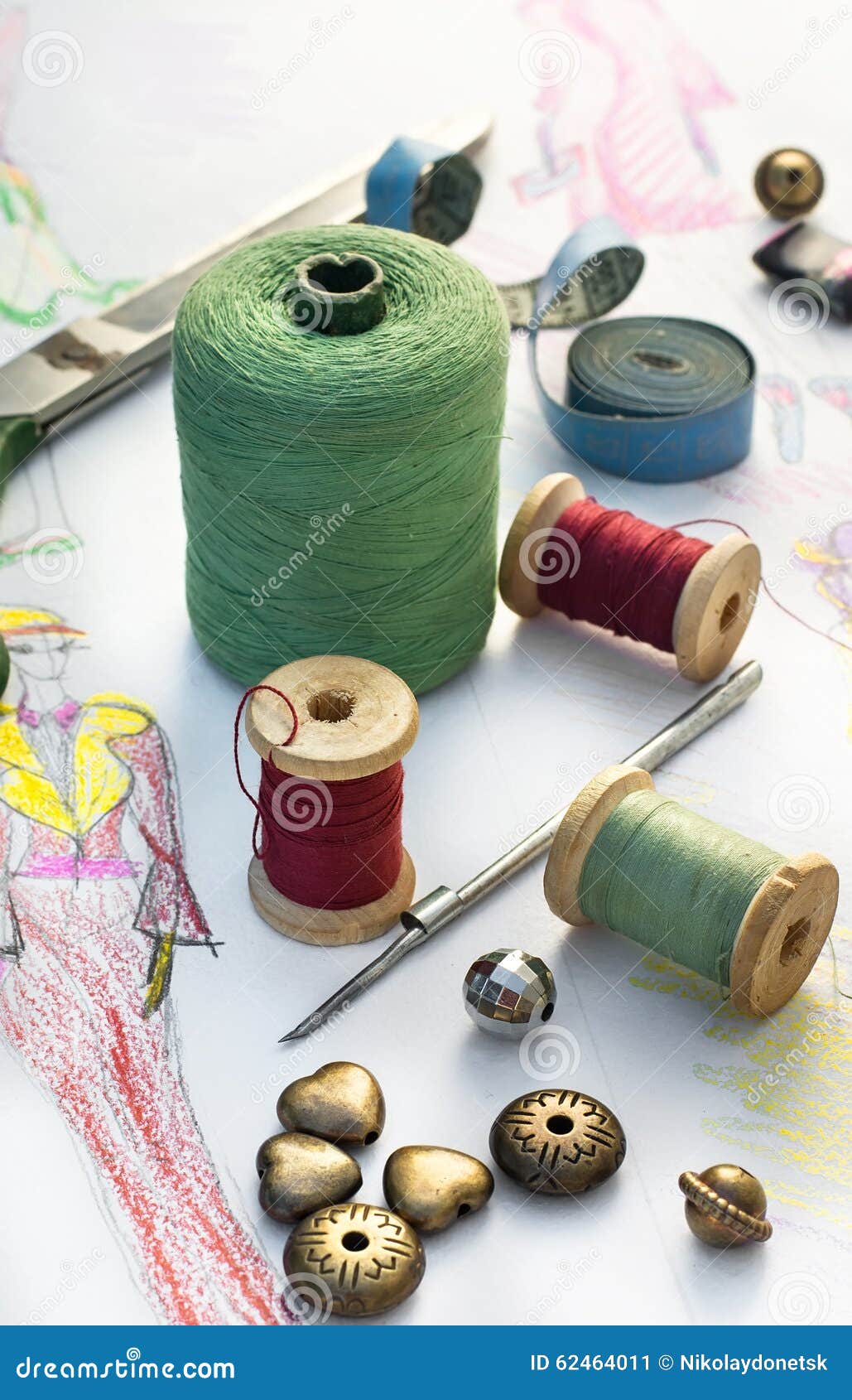 Tools for needlework stock image. Image of needle, drawing - 62464011