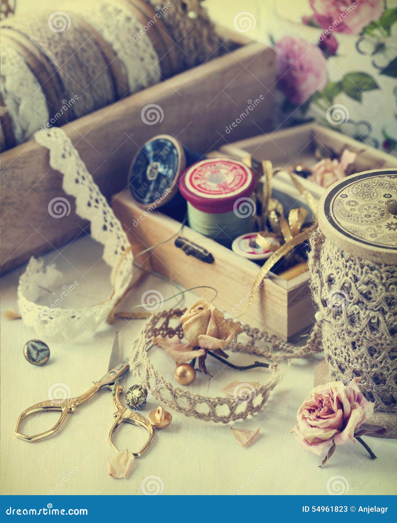 Tools for Needlework, Thread for Sewing, Scissors, Buttons and Vintage ...