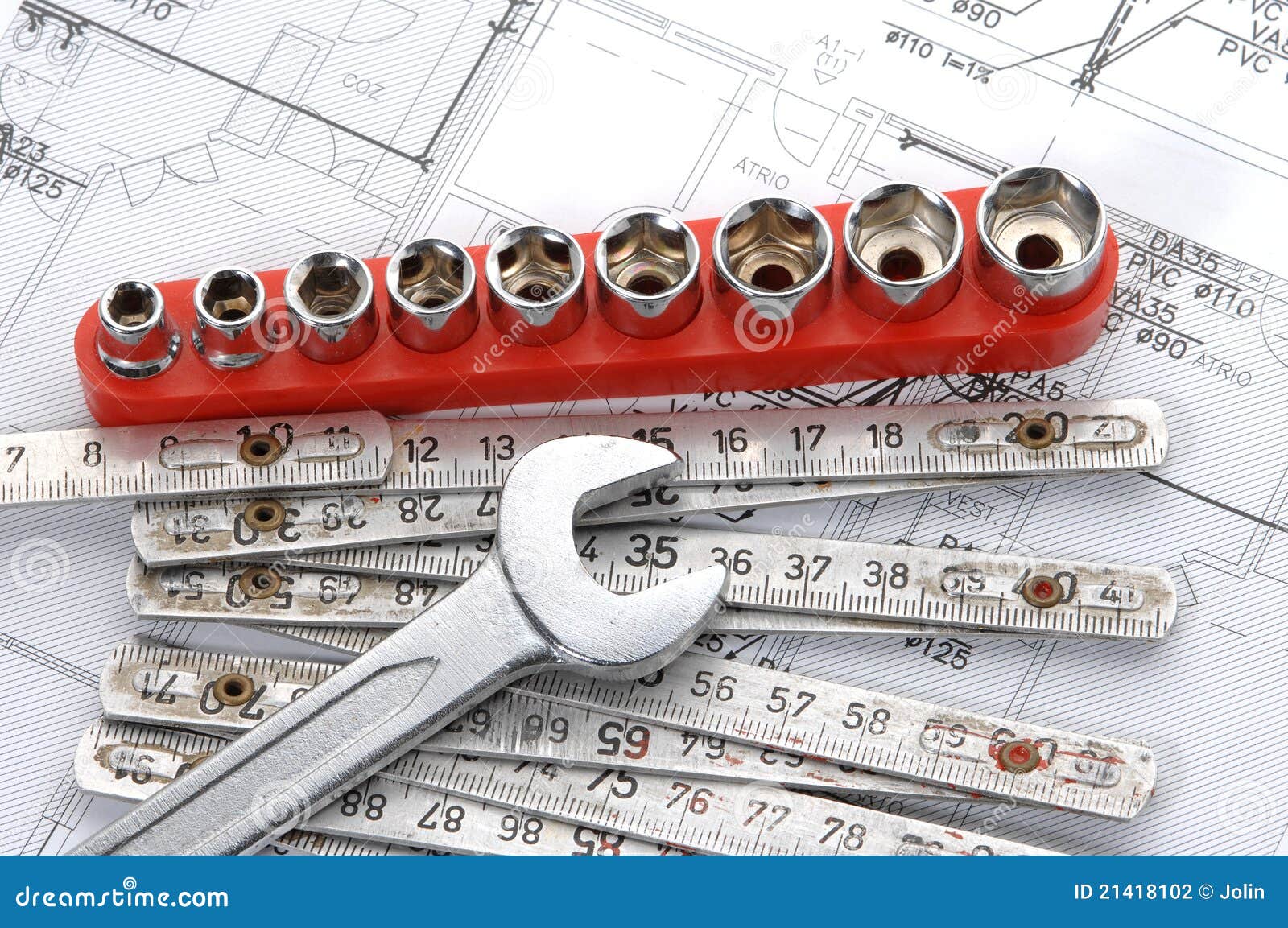 Tools over house plan stock photo. Image of contractor - 21418102