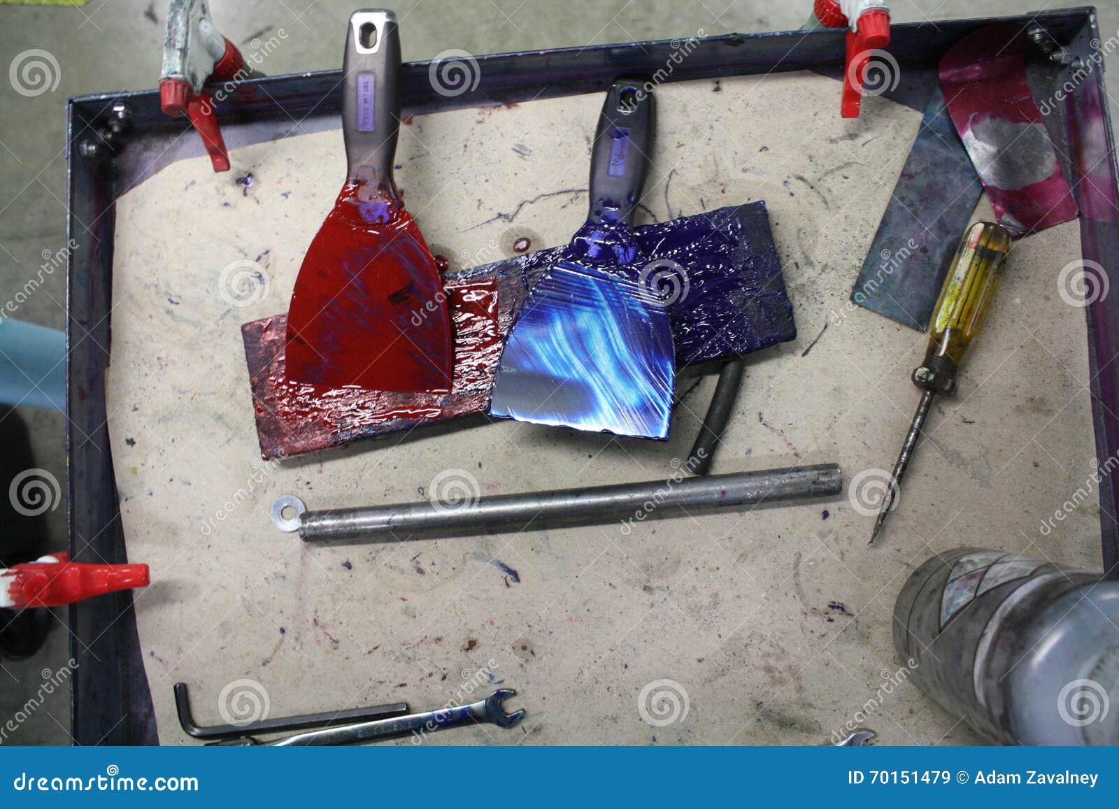 Tools Paint Ink Scrapers Blue On Tray Royalty-Free Stock Photography ...