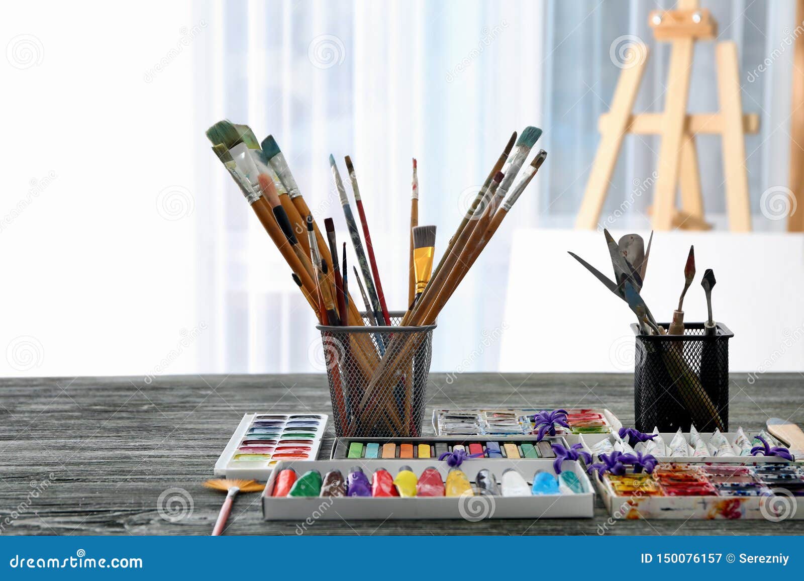 Tools and Paints of Professional Artist on Table Stock Image - Image of ...