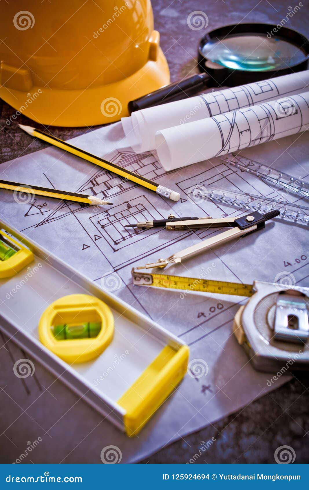 Tools and Papers with Sketches Stock Photo - Image of layout, print ...