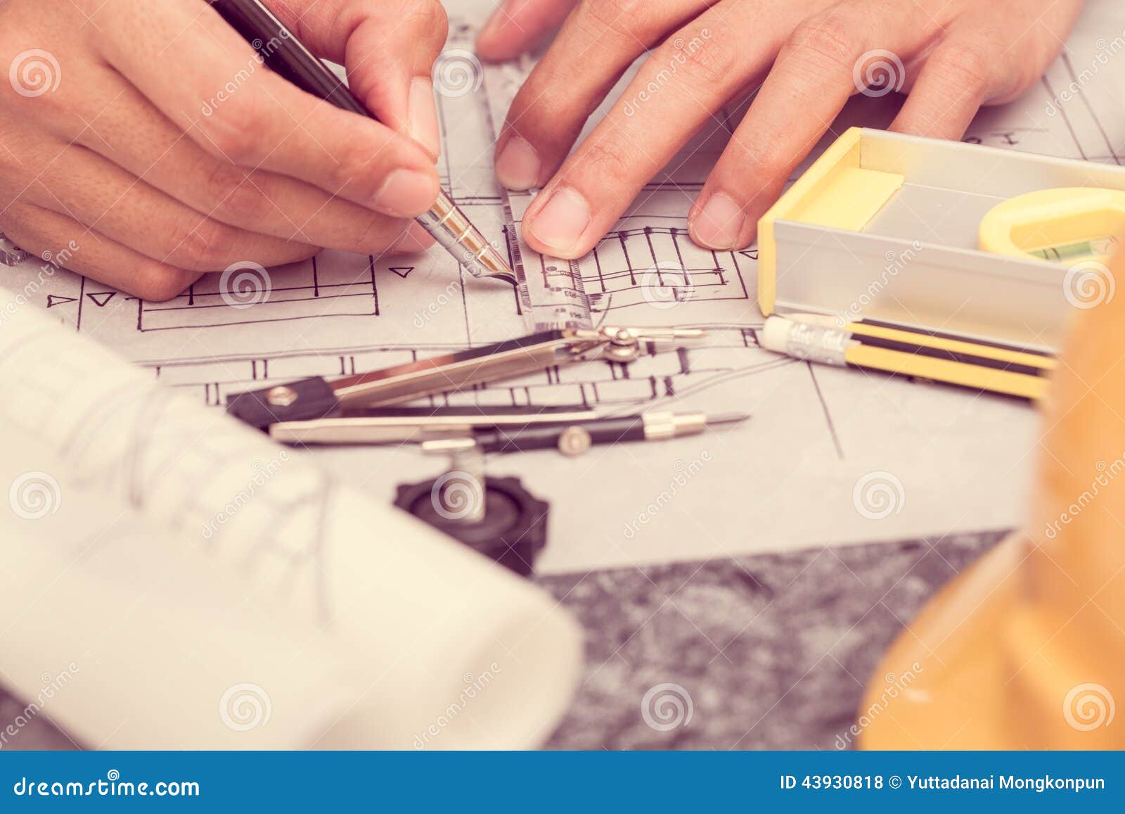 Tools and Papers with Sketches Stock Photo - Image of layout ...