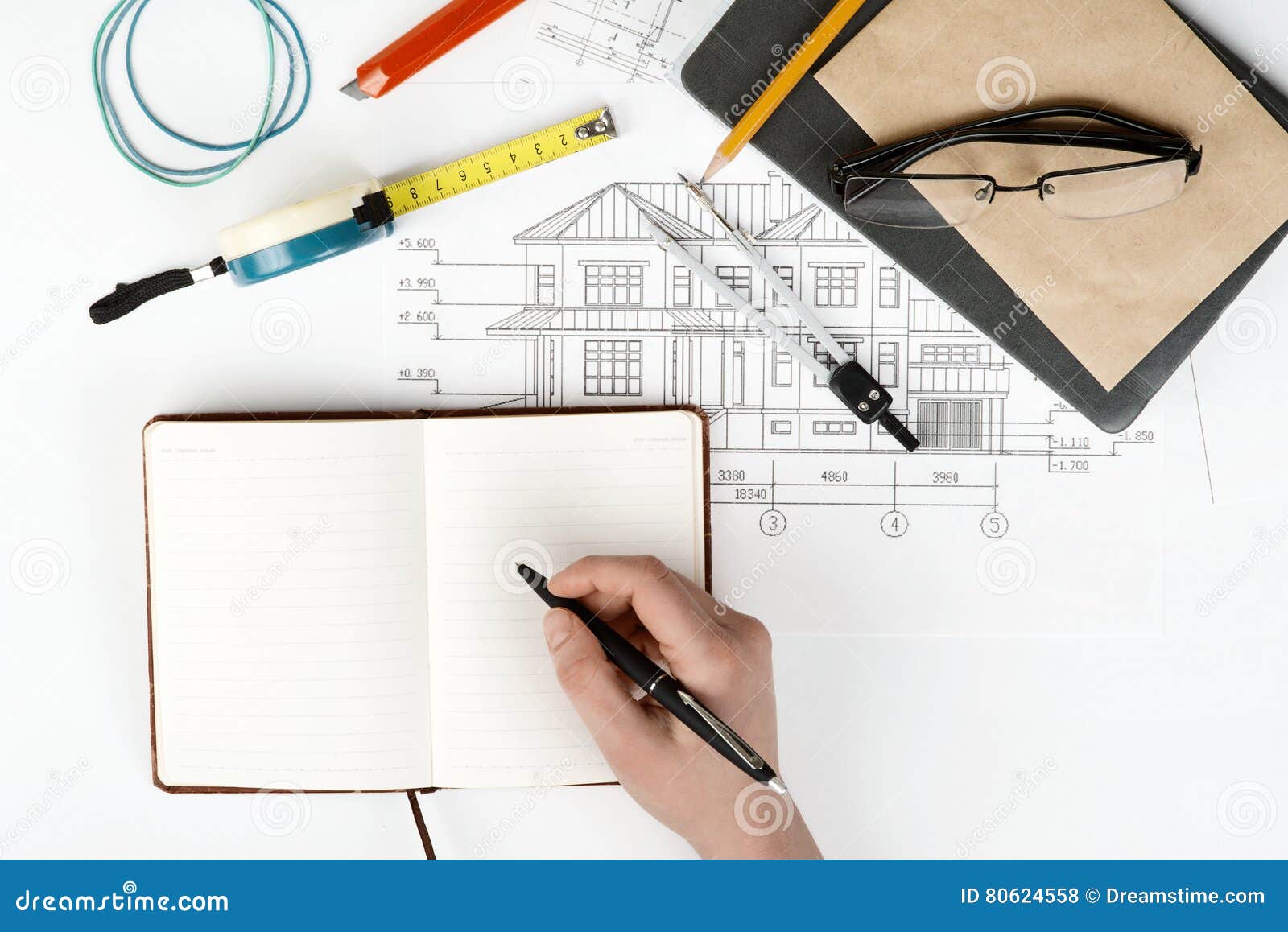 Tools and Papers with Sketches on the Table Stock Photo - Image of ...