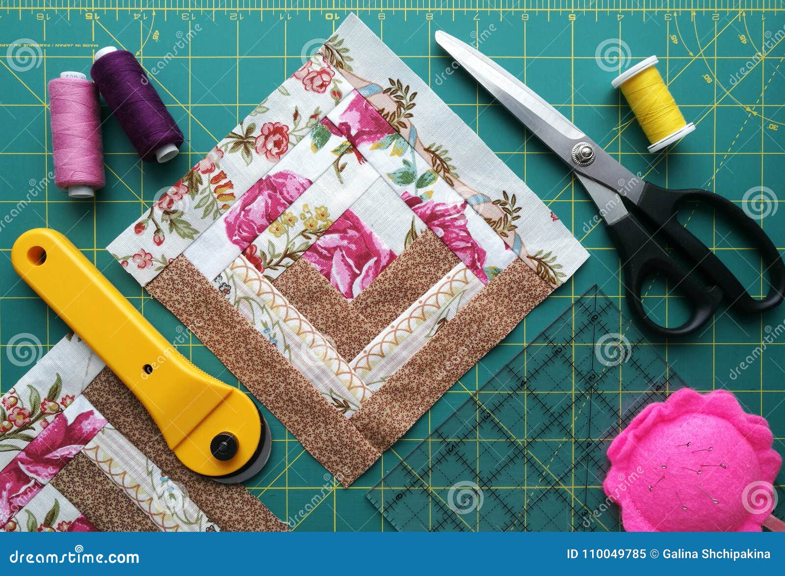 Tools for Patchwork on the Mat for Patchwork Stock Image - Image of ...