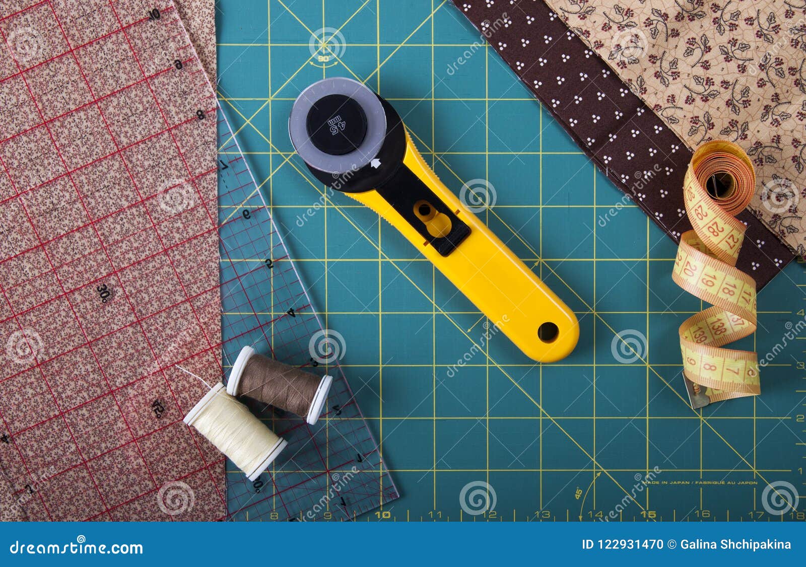 Tools for the Patchwork on the Mat for Patchwork Stock Photo - Image of ...