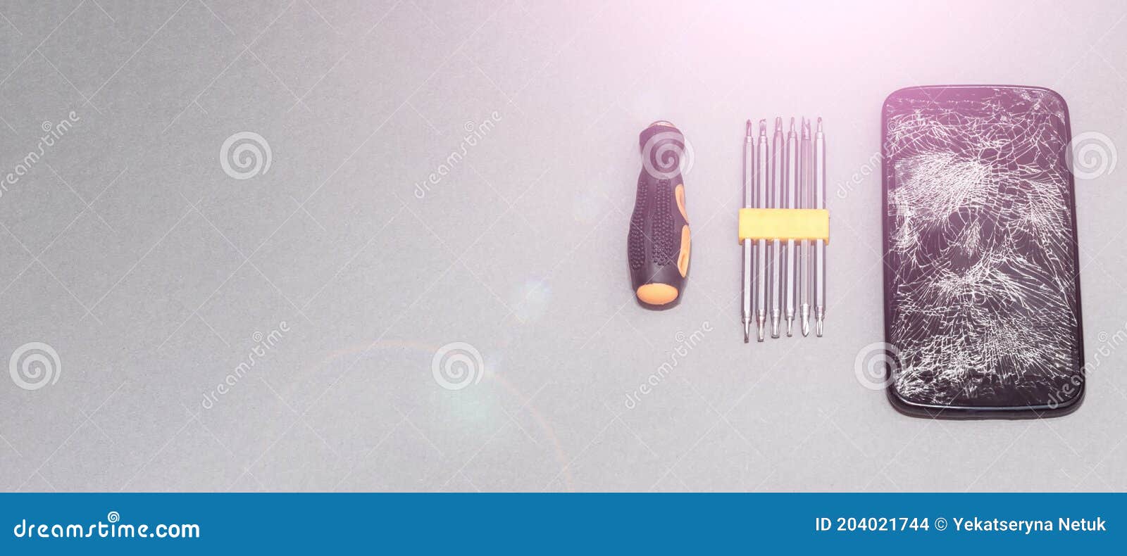 Tools for Phone Repair, Touch Screen Change. Mobile Phone with Broken ...