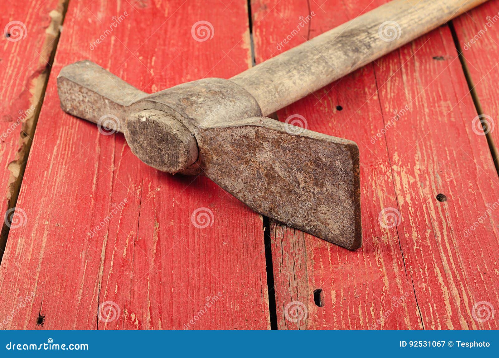 Tools. Pickaxe on Wooden Background. Ready To Work. Stock Image - Image ...