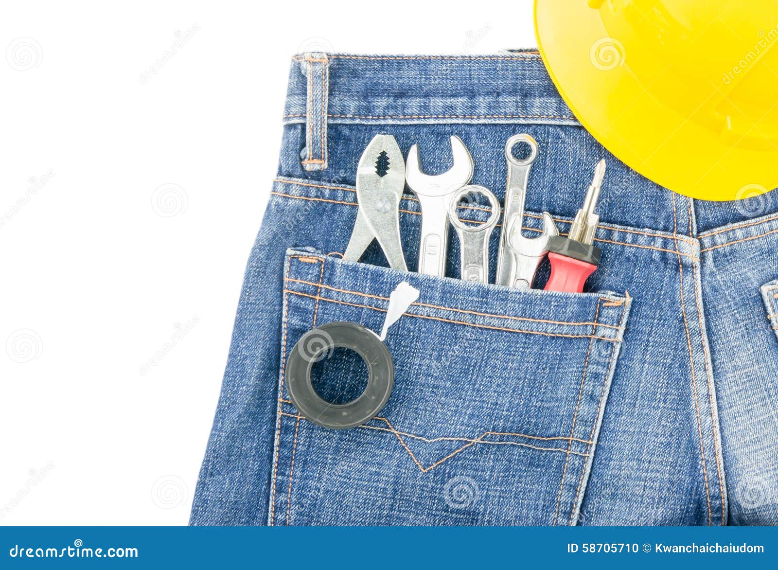 Tools in Pocket Jeans Isolated Stock Photo - Image of metal, spanner ...