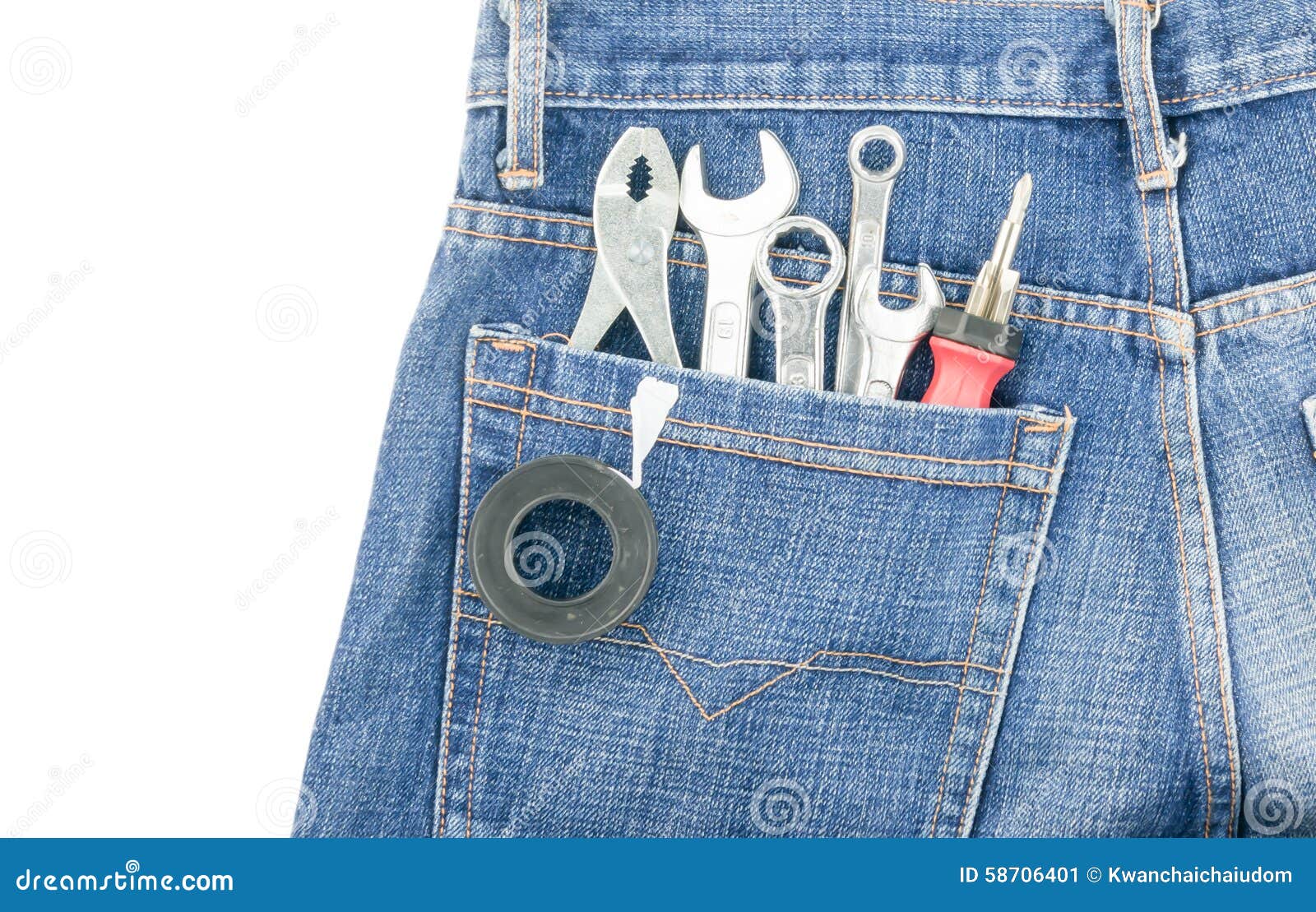 Tools in Pocket Jeans Isolated Stock Image - Image of wrench ...