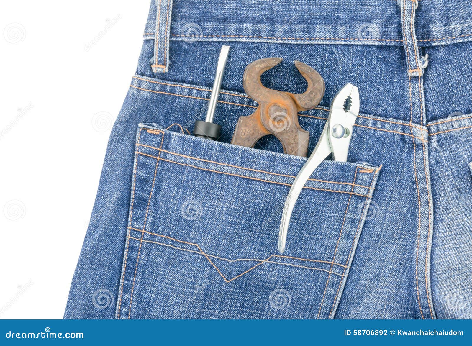 Tools in Pocket Jeans Isolated Stock Photo - Image of repairs ...