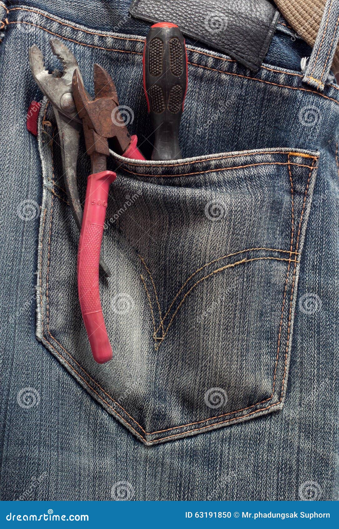 Tools in a pocket stock photo. Image of worker, denim - 63191850