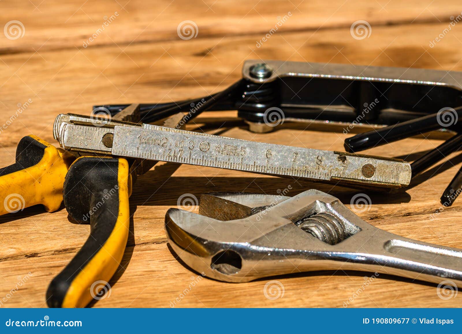 Tools for Repair and Building. Hummer, Adjustable Spanner, Ruler Stock ...