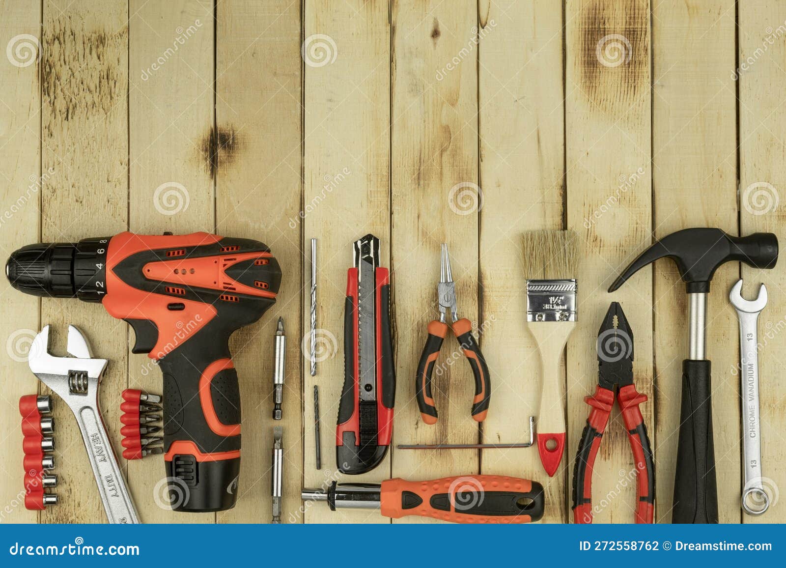 Tools on a Rustic Background with Copy Space Stock Photo - Image of ...