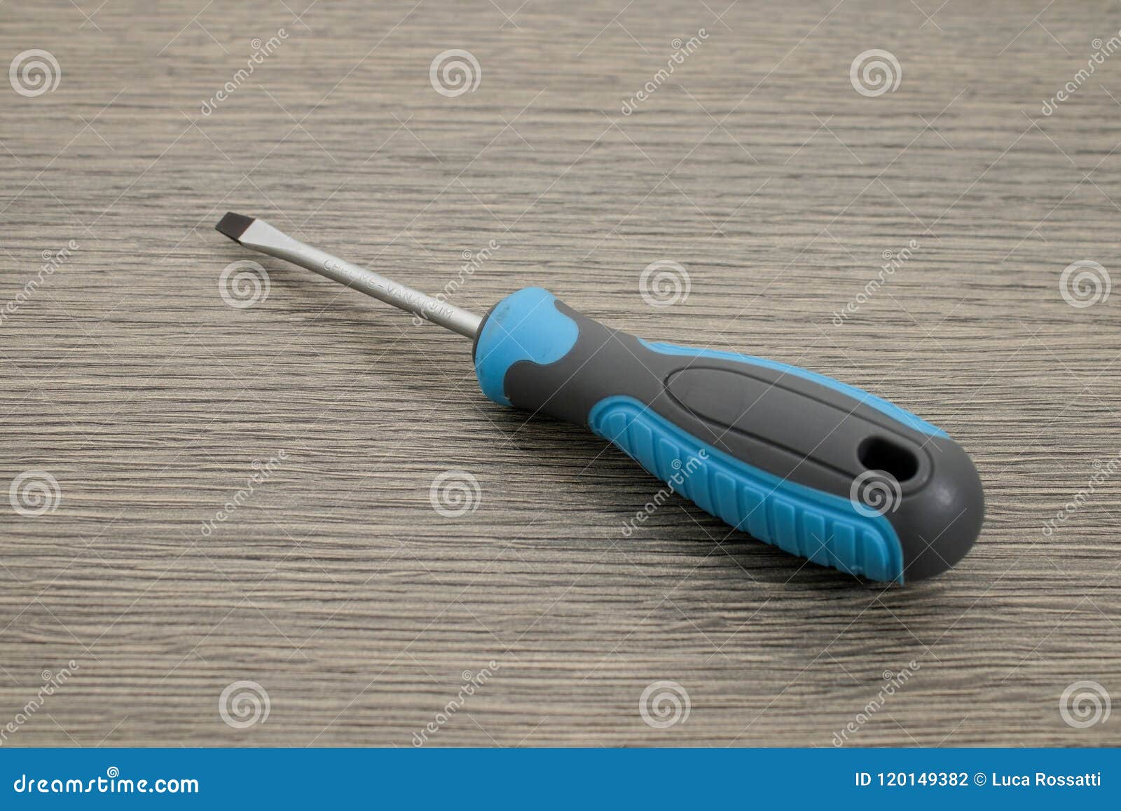 Tools, Set Blue Screwdriver on a Decored Wood Table Stock Photo - Image ...