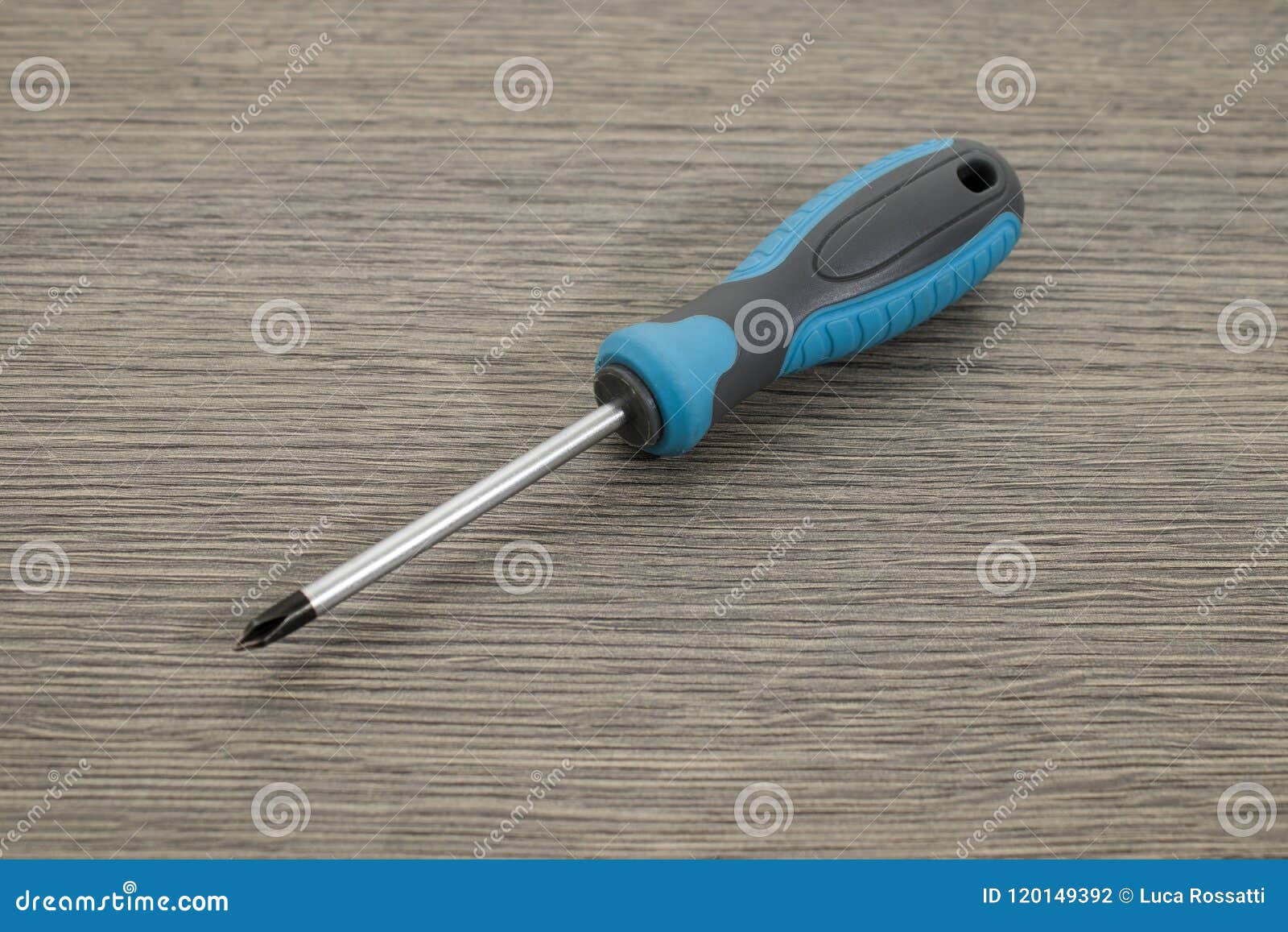 Tools, Set Blue Screwdriver on a Decored Wood Table Stock Photo - Image ...