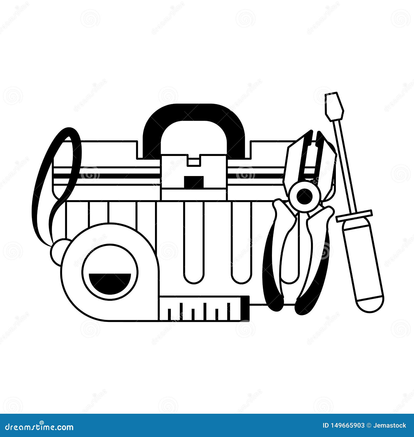 Tools Set Collection Workshop Icons Cartoon in Black and White Stock ...