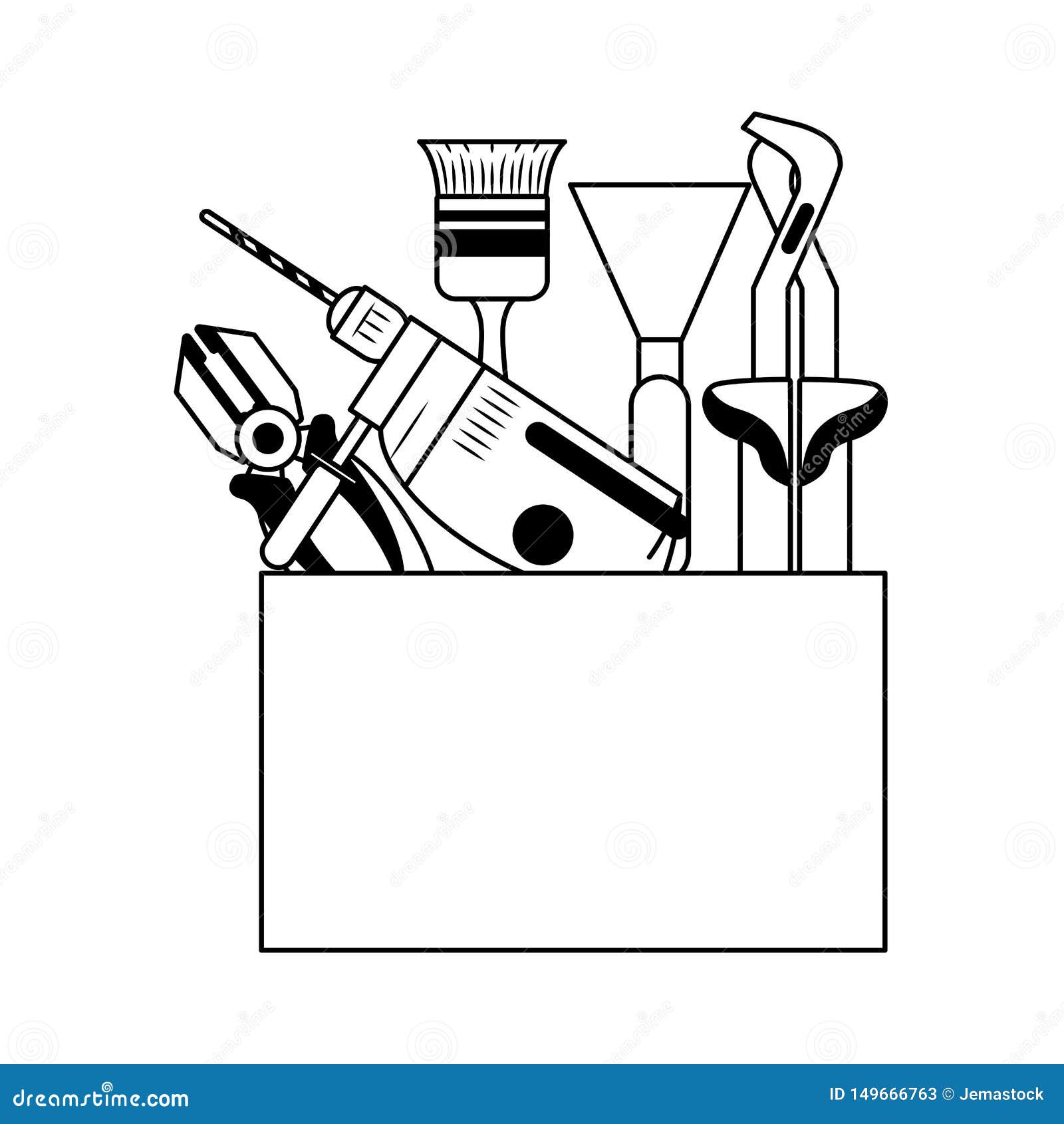 Tools Set Collection Workshop Icons Cartoon in Black and White Stock ...