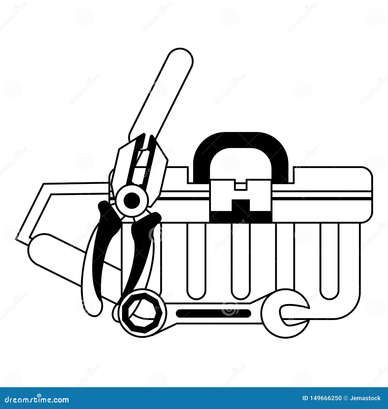 Tools Set Collection Workshop Icons Cartoon in Black and White Stock ...