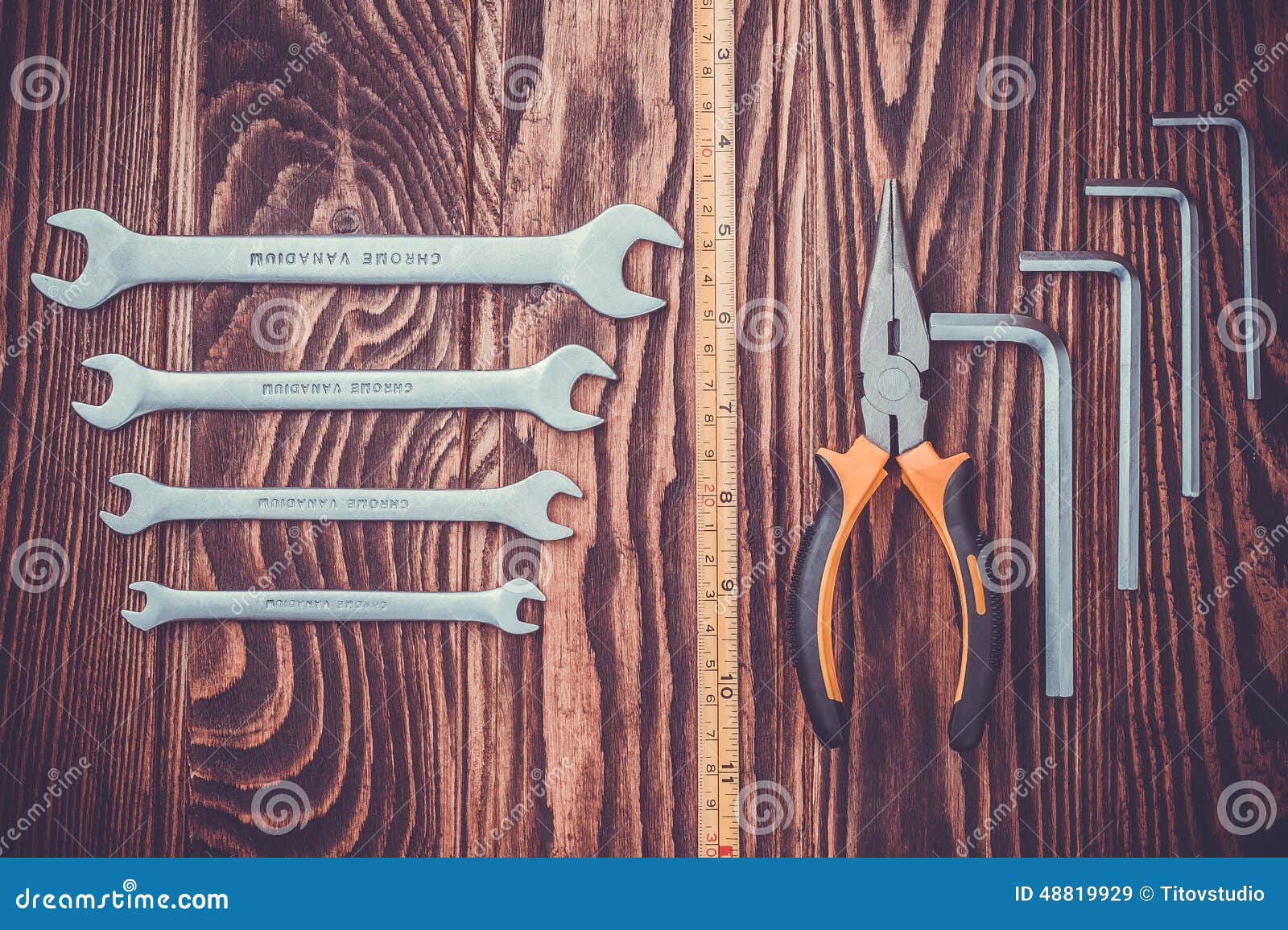 Tools Set on a Wooden Background Stock Image - Image of collection ...
