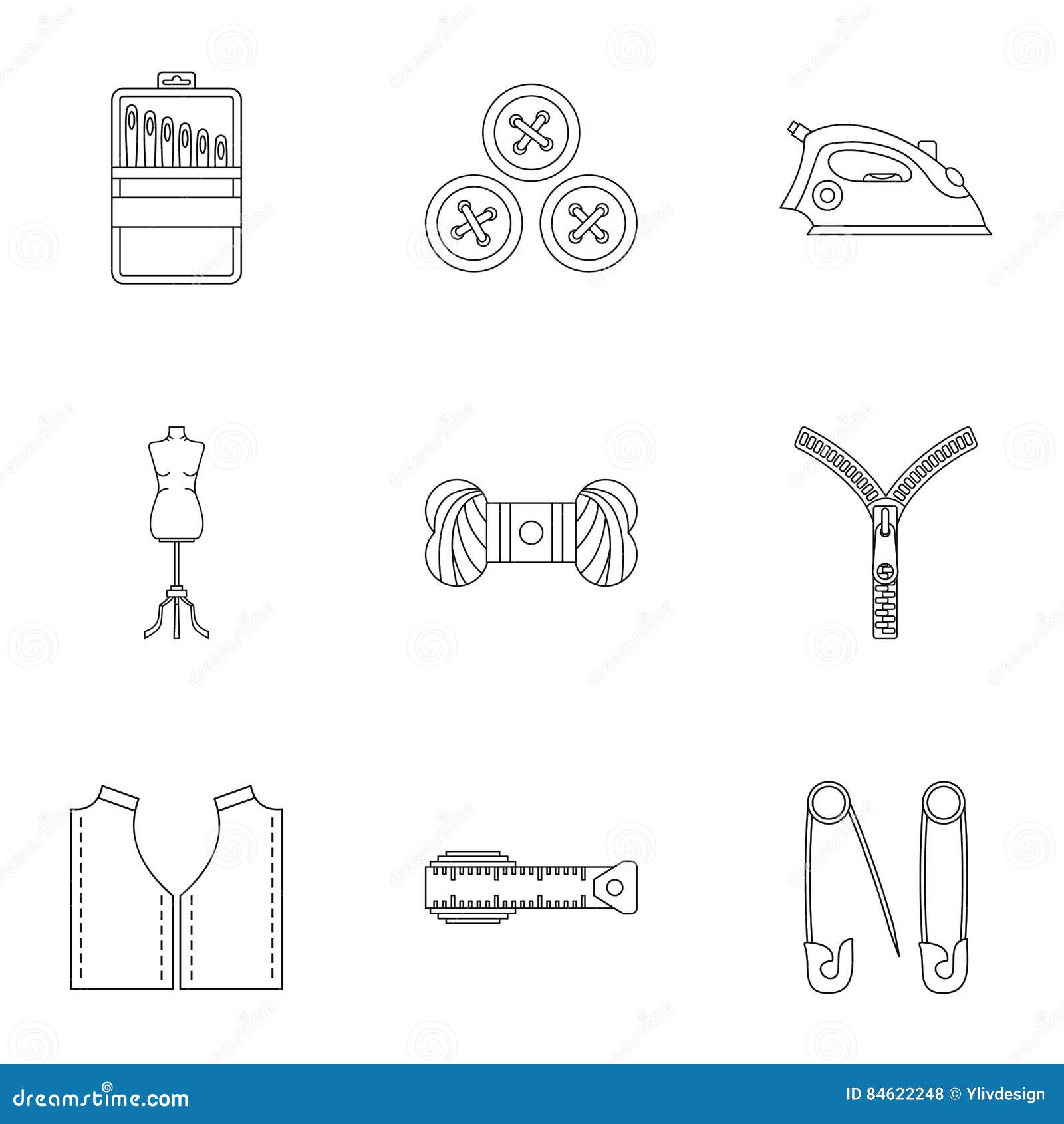 Tools for Sewing Dresses Icons Set, Outline Style Stock Vector ...