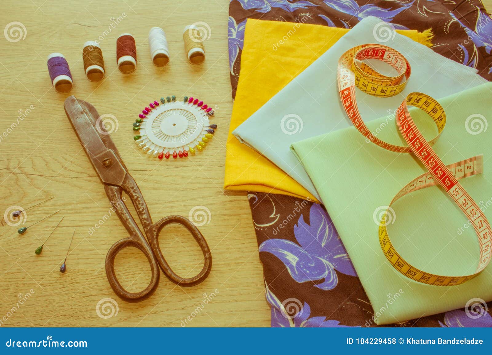 Tools for Sewing for Hobby Set on Wooden Table Background Top Vi Stock ...