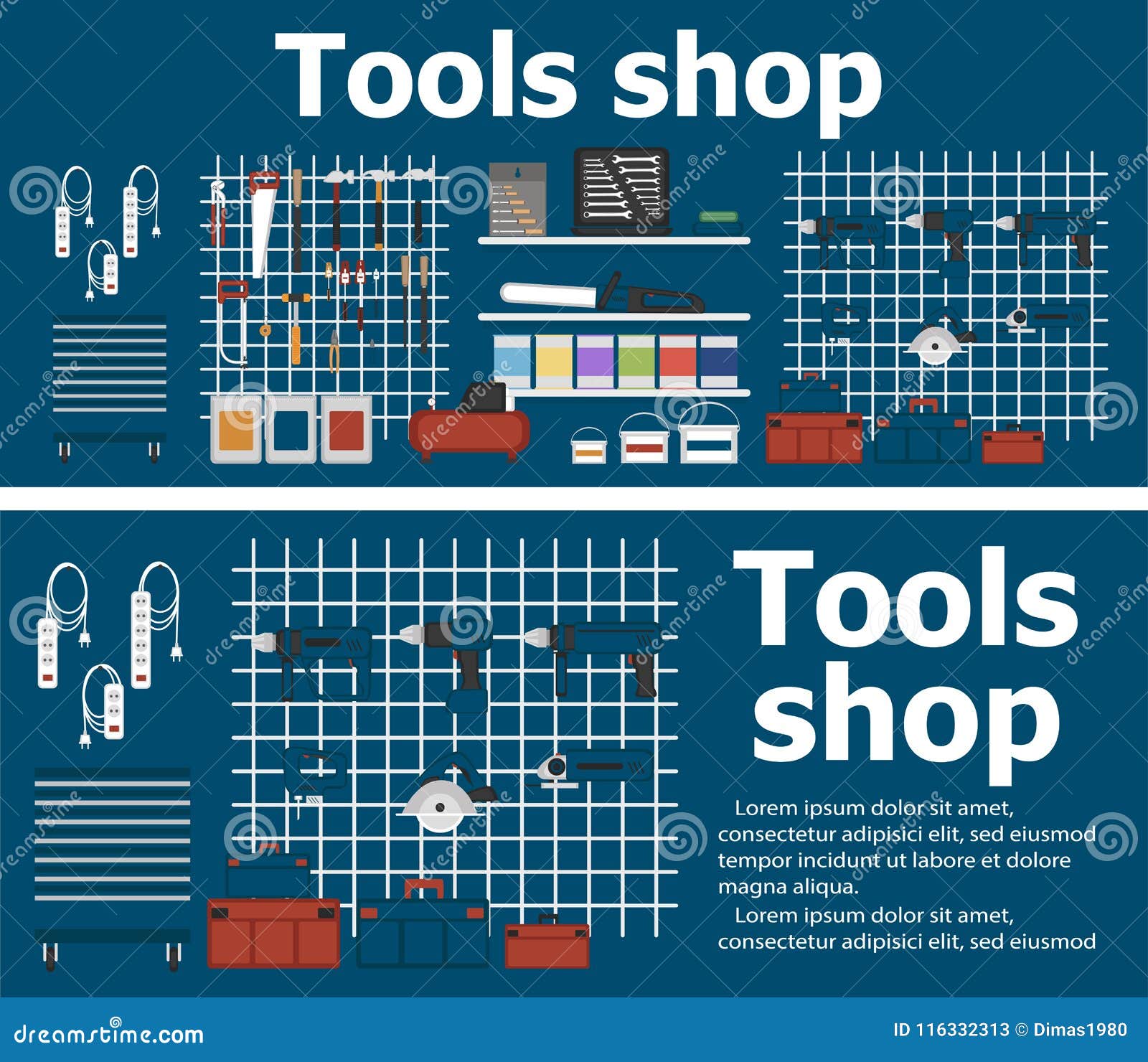 Tools Shop Banners with Instruments Stock Vector - Illustration of ...