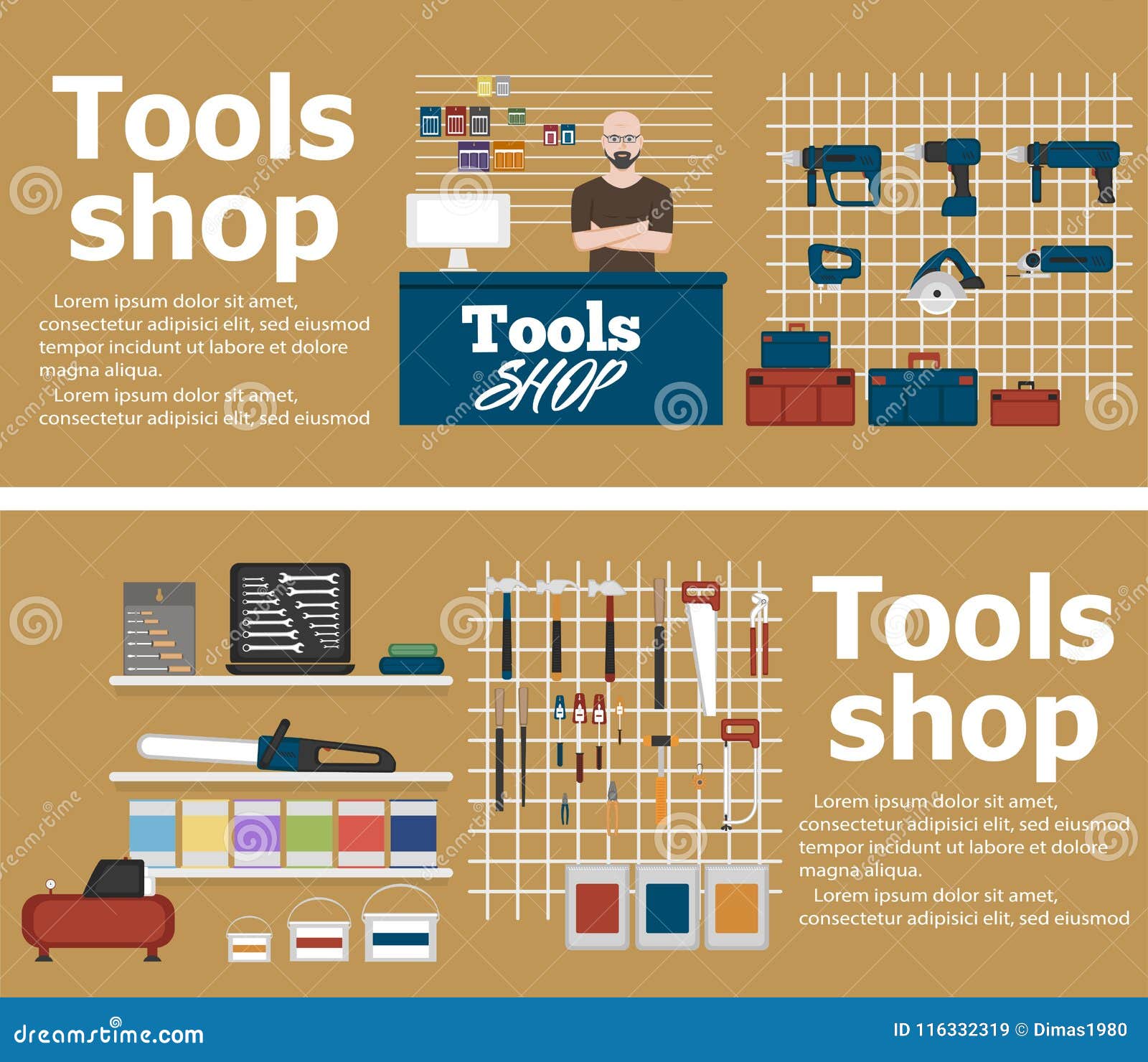 Tools Shop Banners with Instruments Stock Vector - Illustration of ...