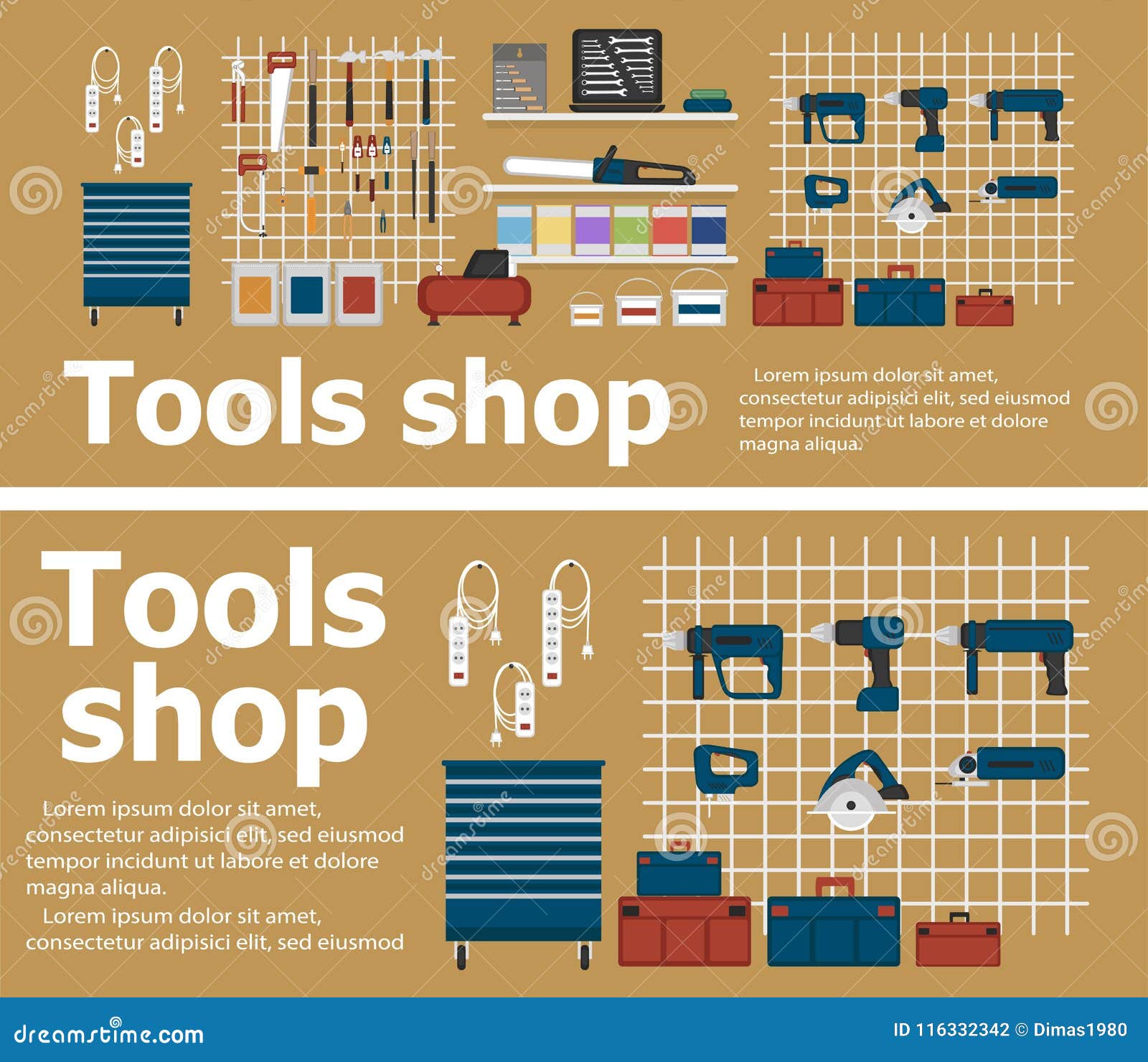 Tools Shop Banners with Instruments Stock Vector - Illustration of ...