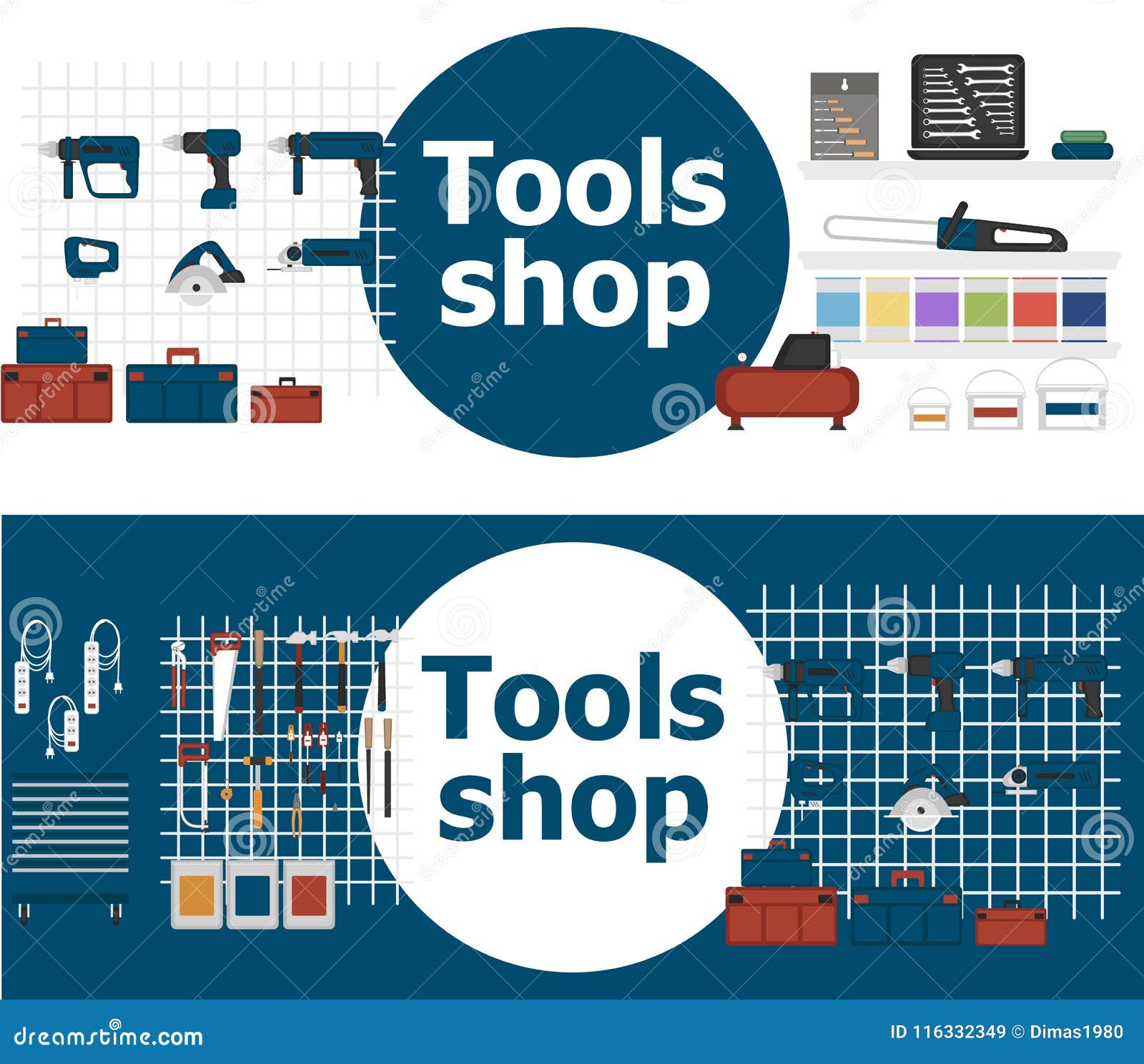 Tools Shop Banners with Instruments Stock Vector - Illustration of ...