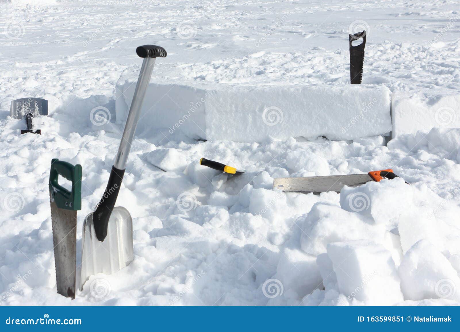 Tools in the Snow for Building an Igloo Stock Image - Image of place ...