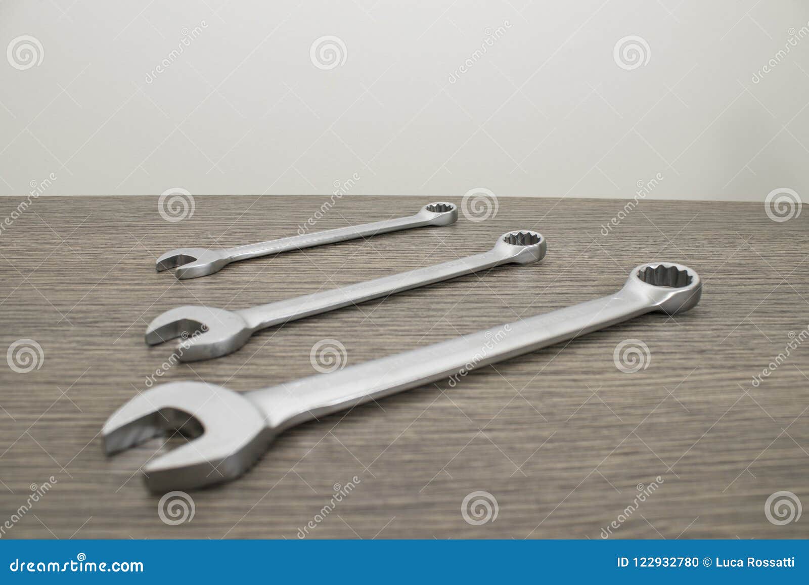 Tools, Steel Wrenches on a Decorated Wood Table Stock Photo - Image of ...