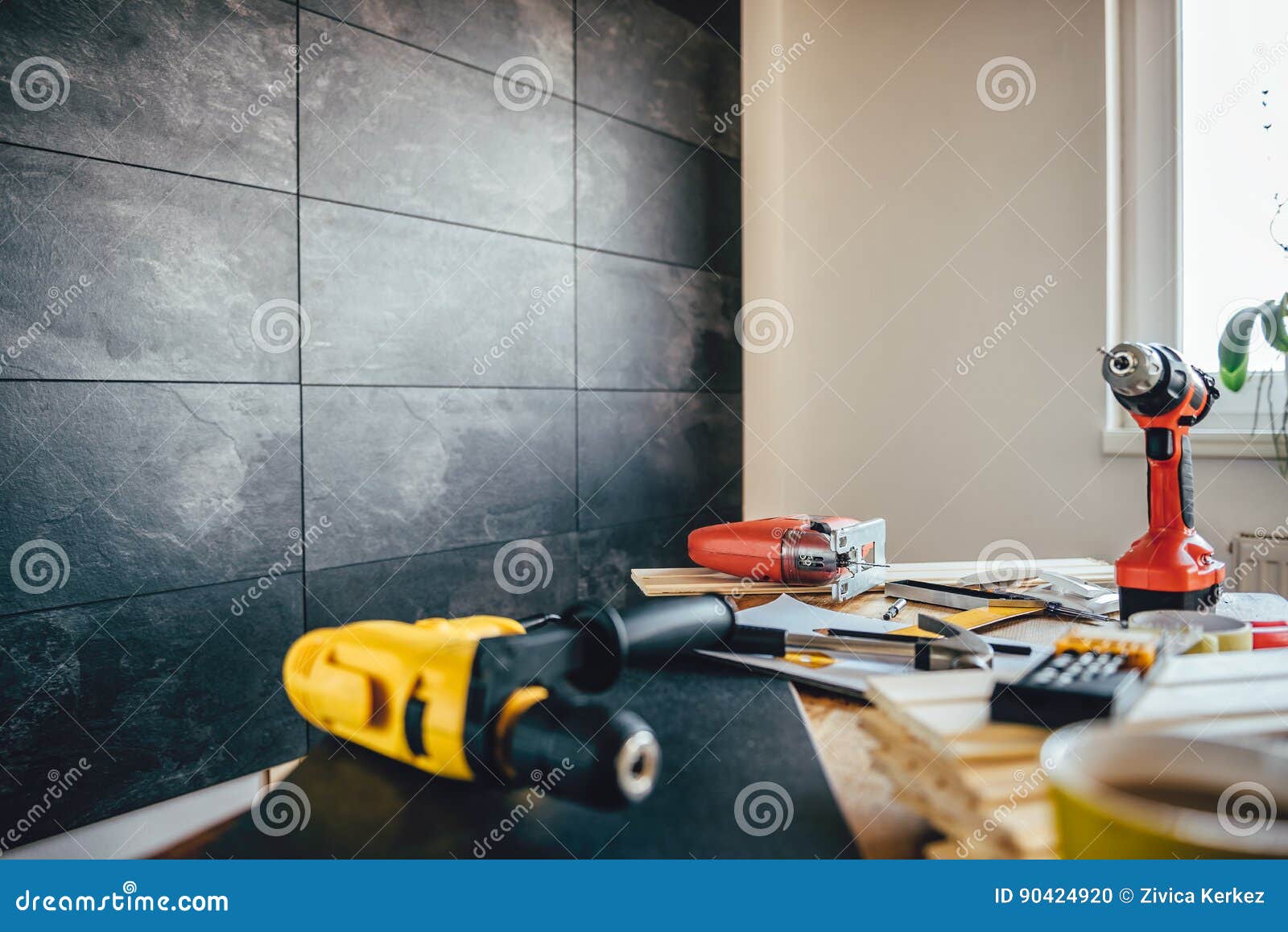 Tools on the table at home stock photo. Image of carpentry - 90424920