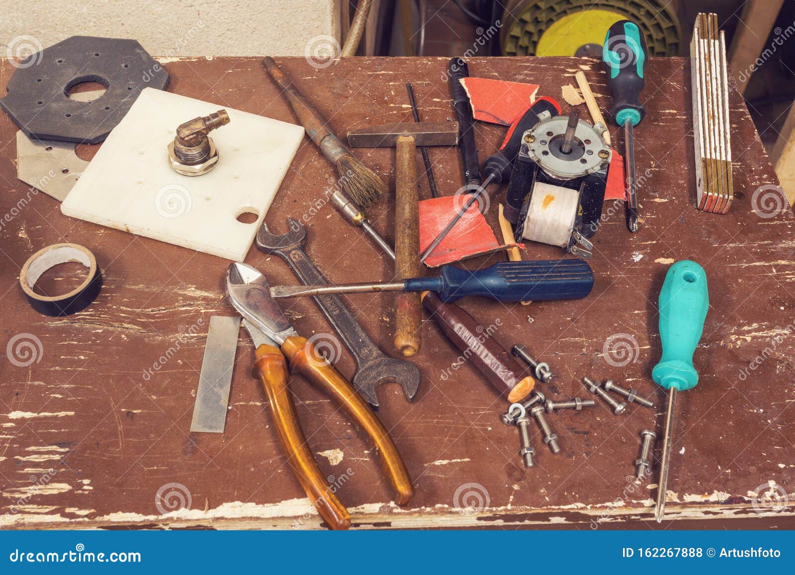 Tools on Table in Workshop Room Stock Photo - Image of instrument ...