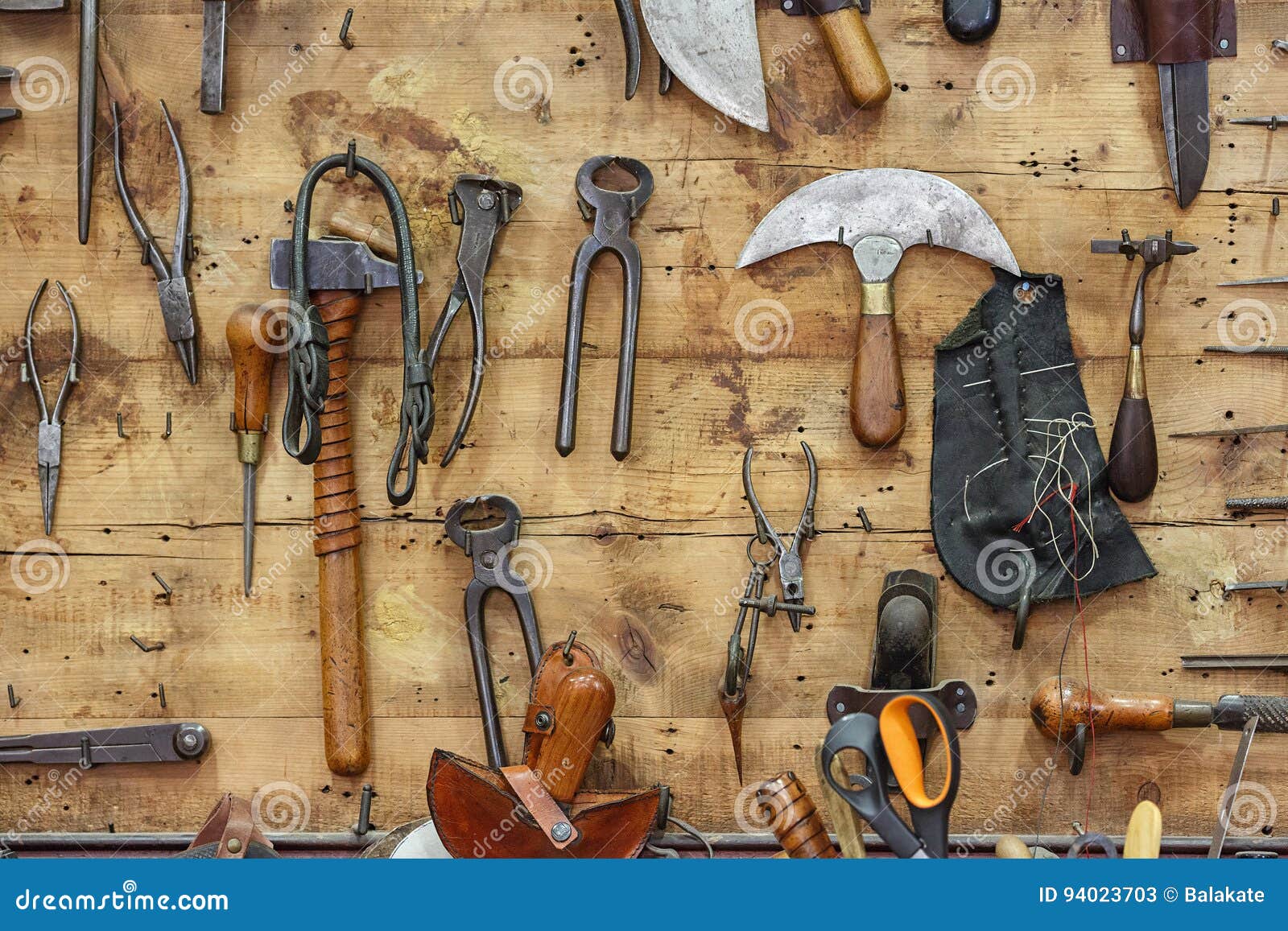 The Tools of a Tanner on the Wall in a Tannery. Stock Image - Image of ...