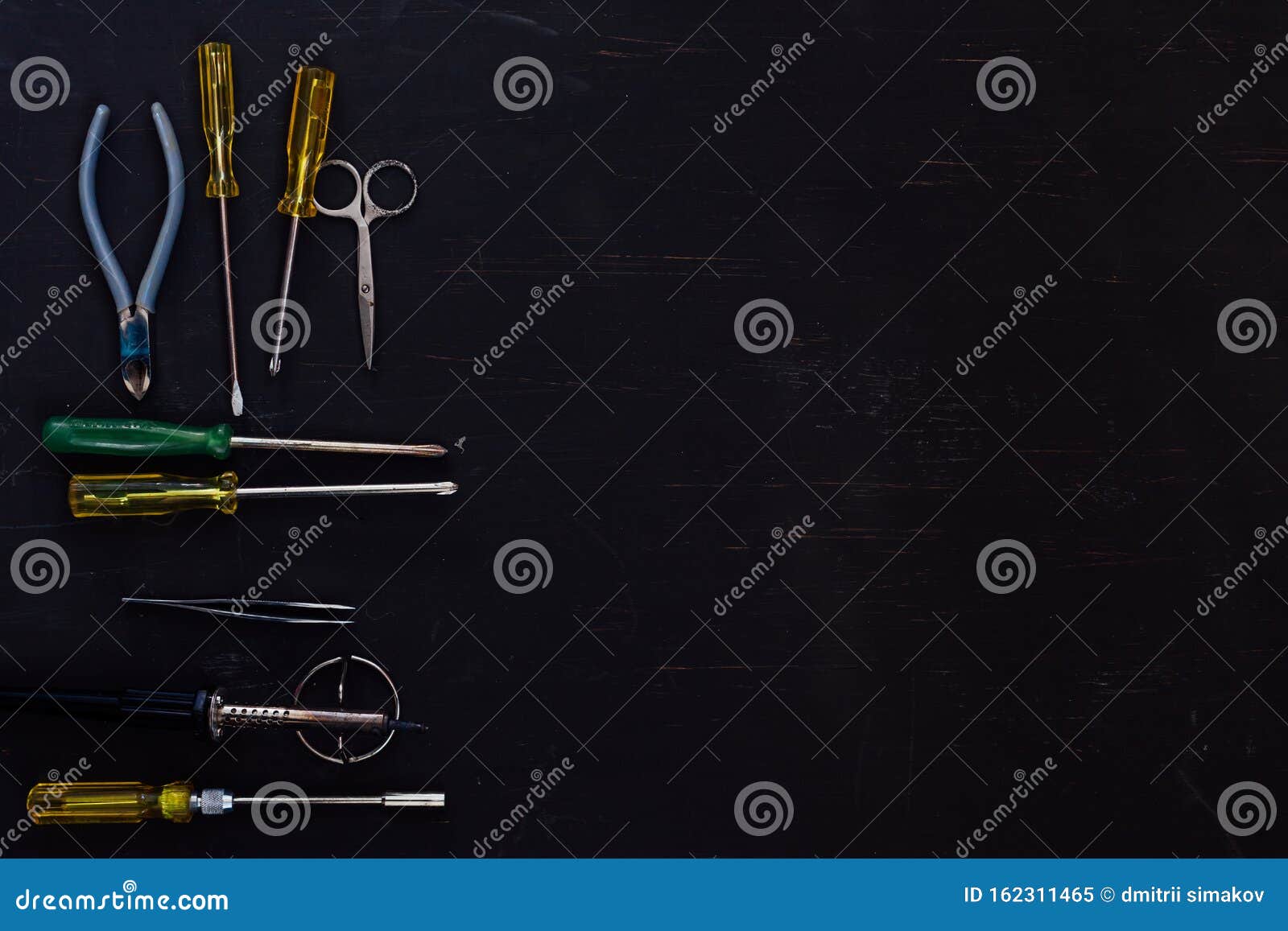 Tools To Work and Repair on a Black Background Stock Image - Image of ...
