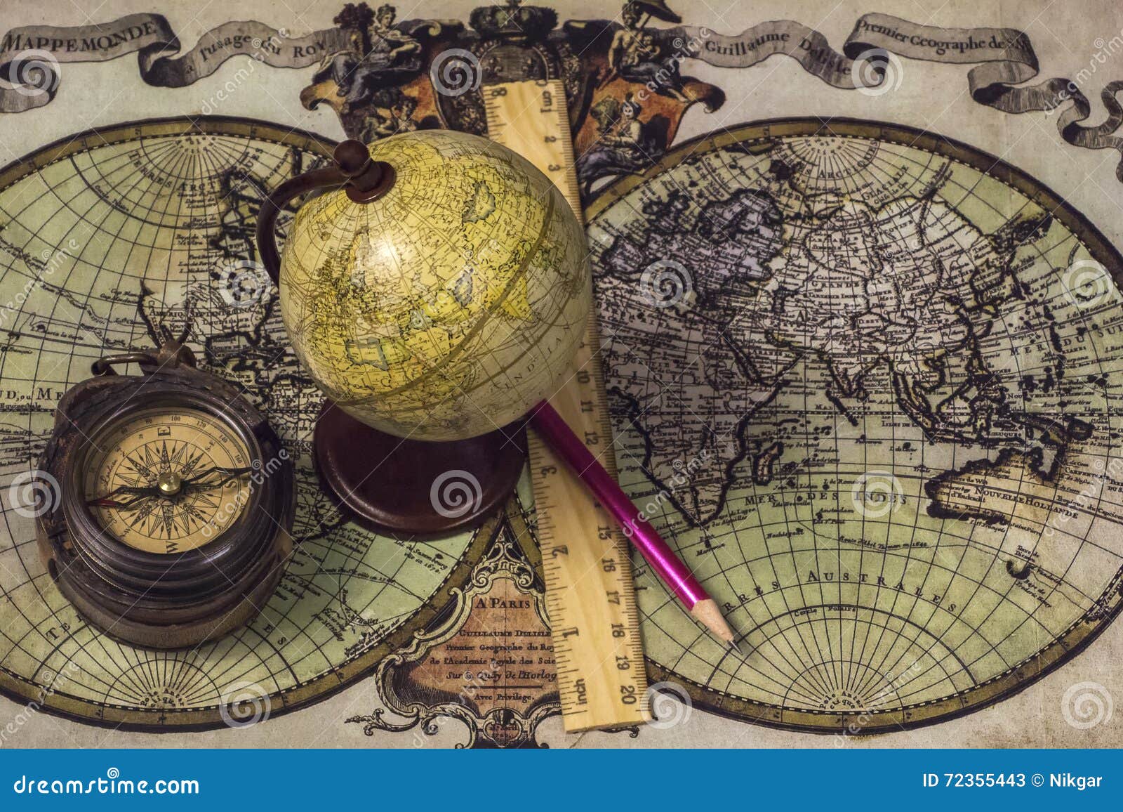 Tools Traveler - Compass, Globe, Map, Pencil, Ruler. Stock Image ...