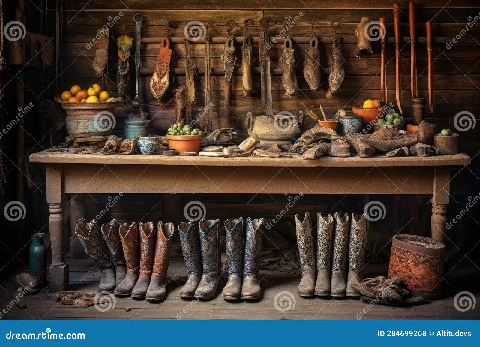 Tools Used in Making Cowboy Boots Arranged Neatly Stock Illustration ...