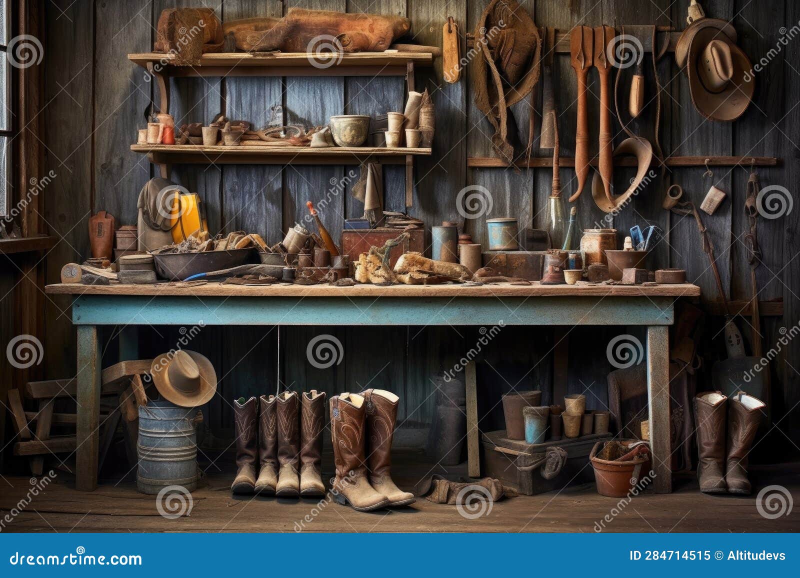 Tools Used in Making Cowboy Boots Arranged Neatly Stock Illustration ...
