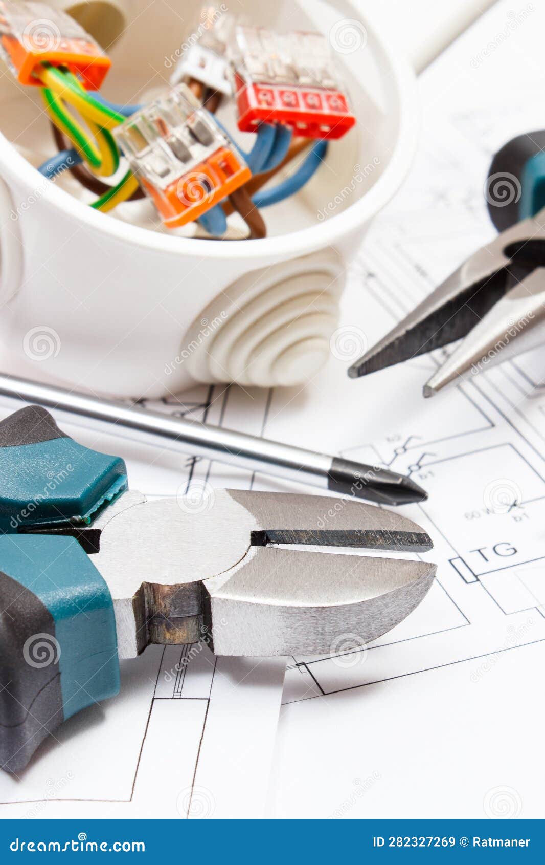 Tools Using for Works, Electric Box with Connected Colorful Cables and ...