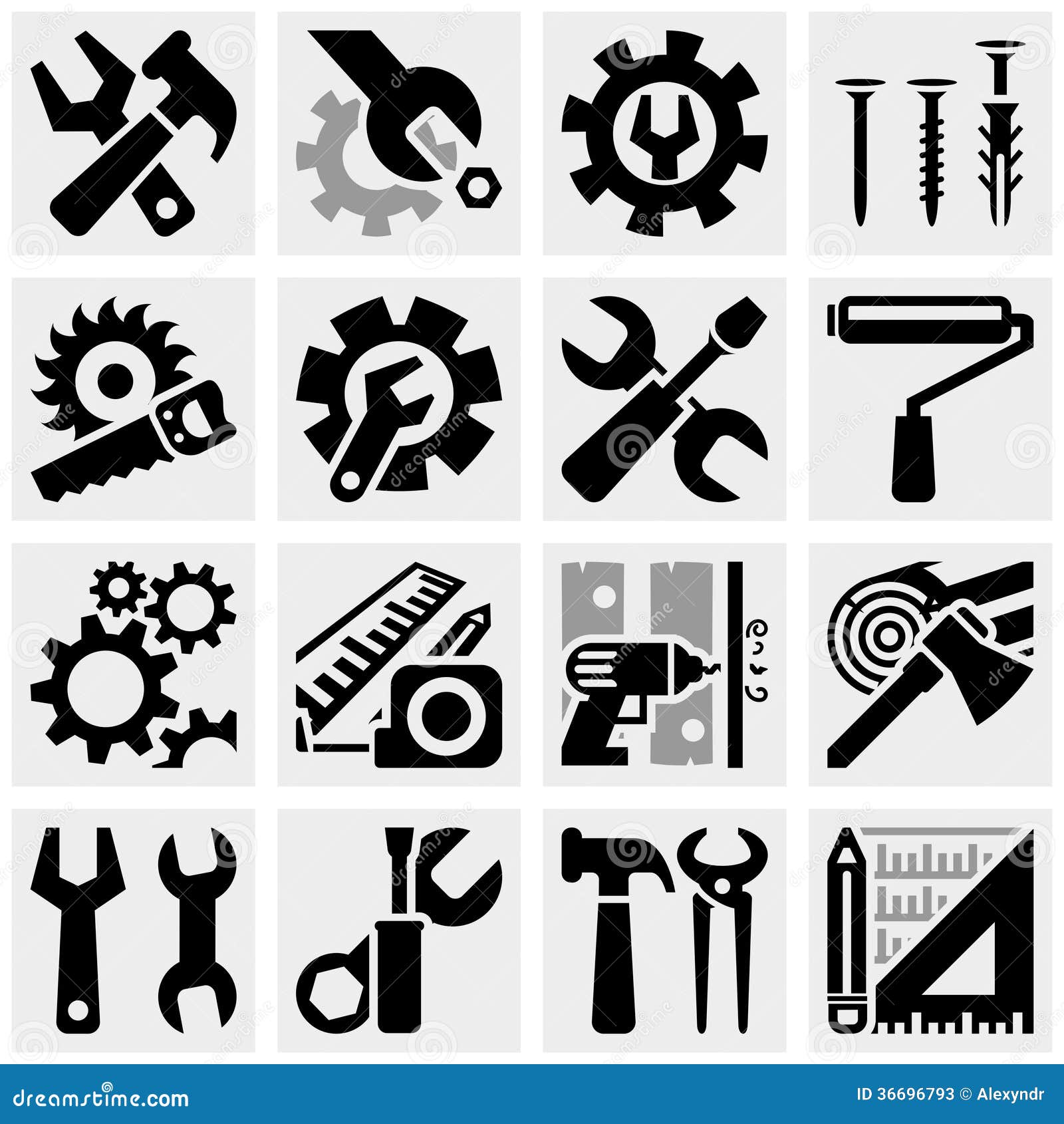 Tools Vector Icons Set on Gray Stock Vector - Illustration of ...
