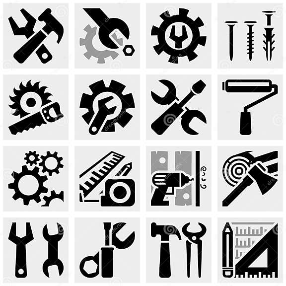Tools Vector Icons Set on Gray Stock Vector - Illustration of ...