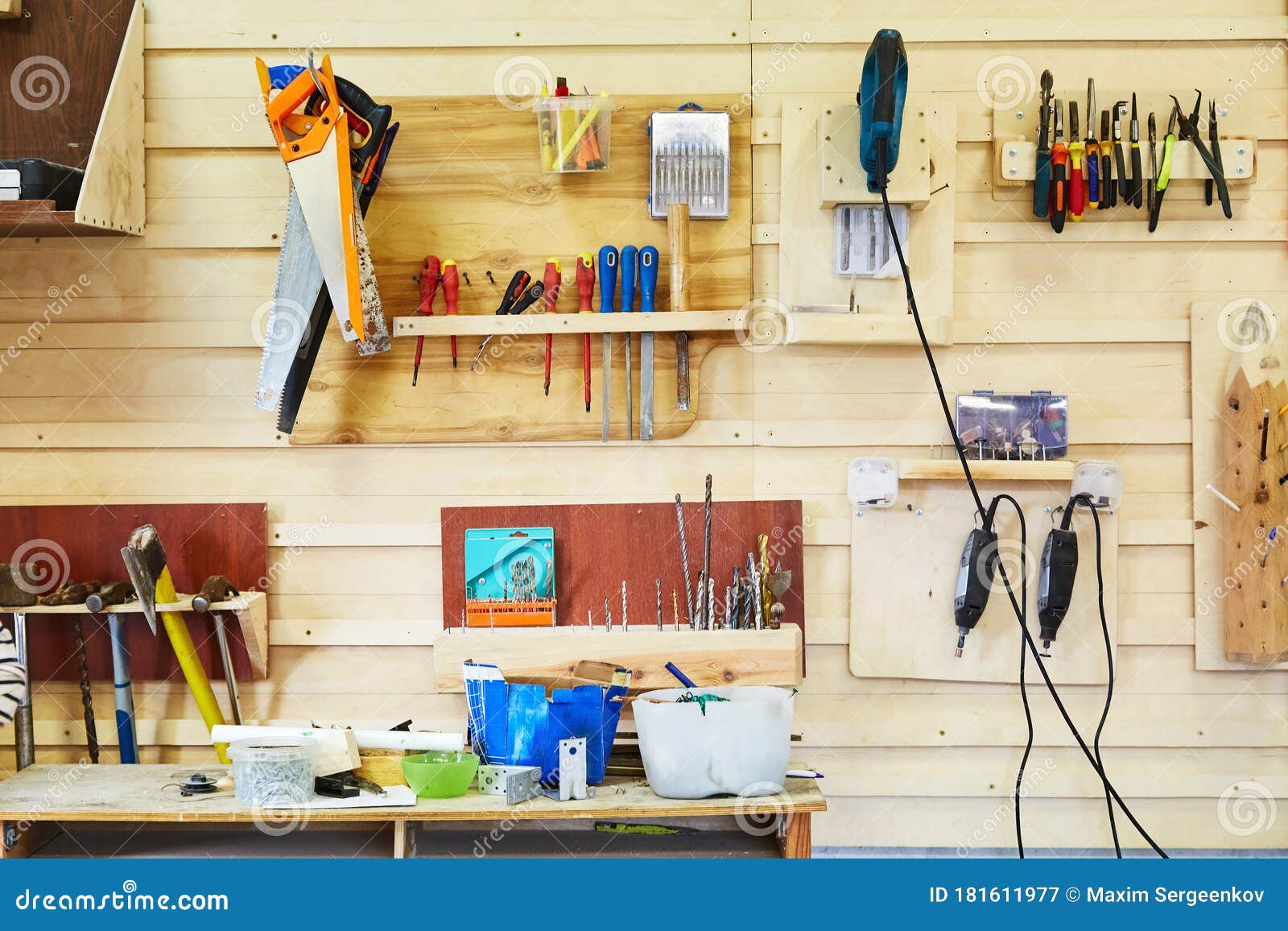 The Tools on the Wall in the Workshop Stock Image - Image of mechanical ...