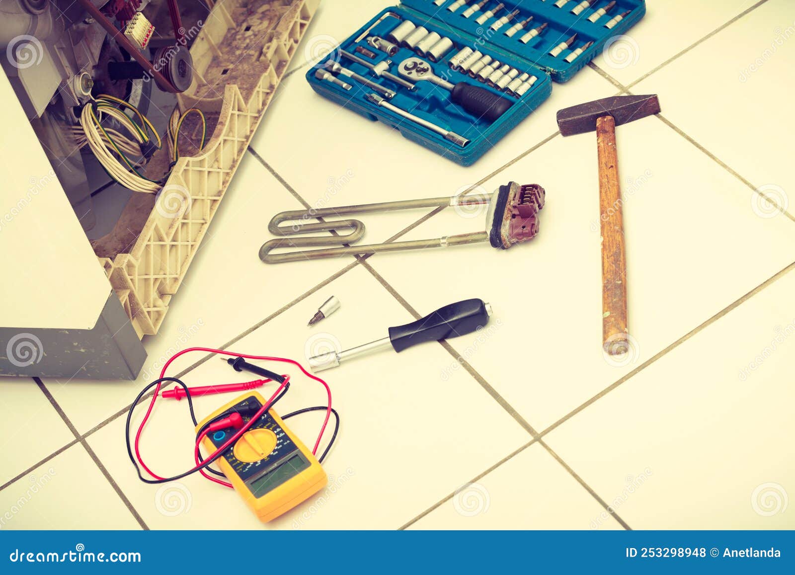 Tools with washing machine stock photo. Image of heater - 253298948