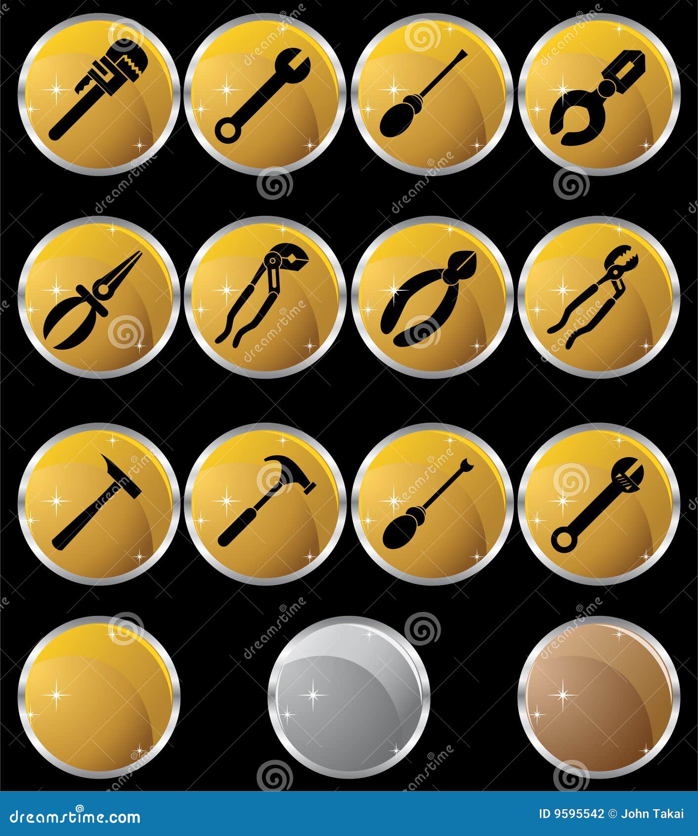 Tools Web Button - Gold Round Stock Vector - Illustration of cutter ...