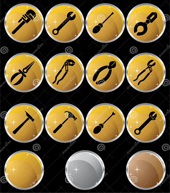 Tools Web Button - Gold Round Stock Vector - Illustration of cutter ...