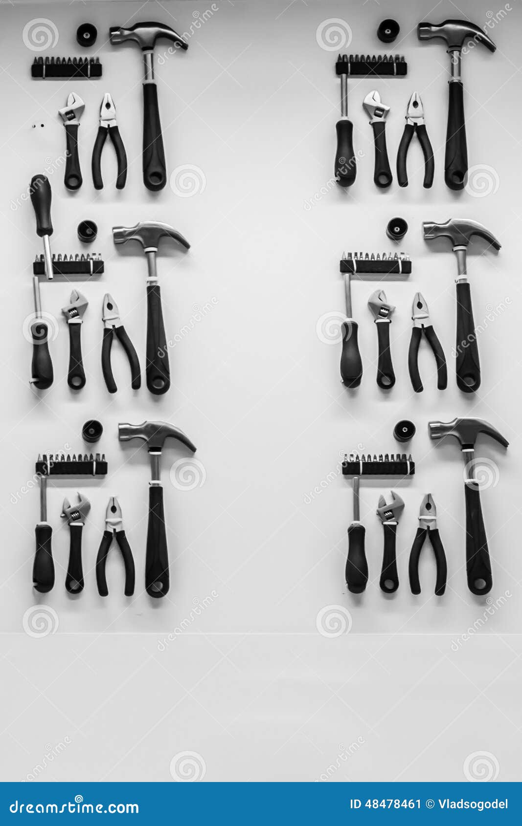 Tools on white wall stock image. Image of industry, hammer - 48478461