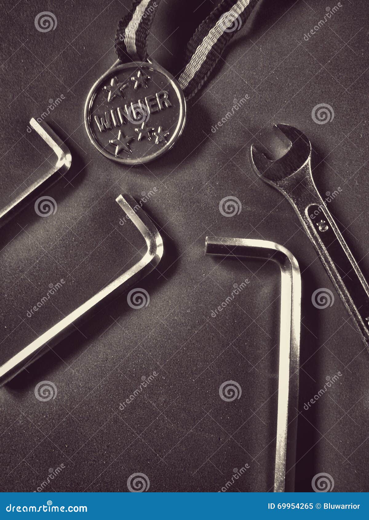 Tools and winner medal stock image. Image of monochromatic - 69954265