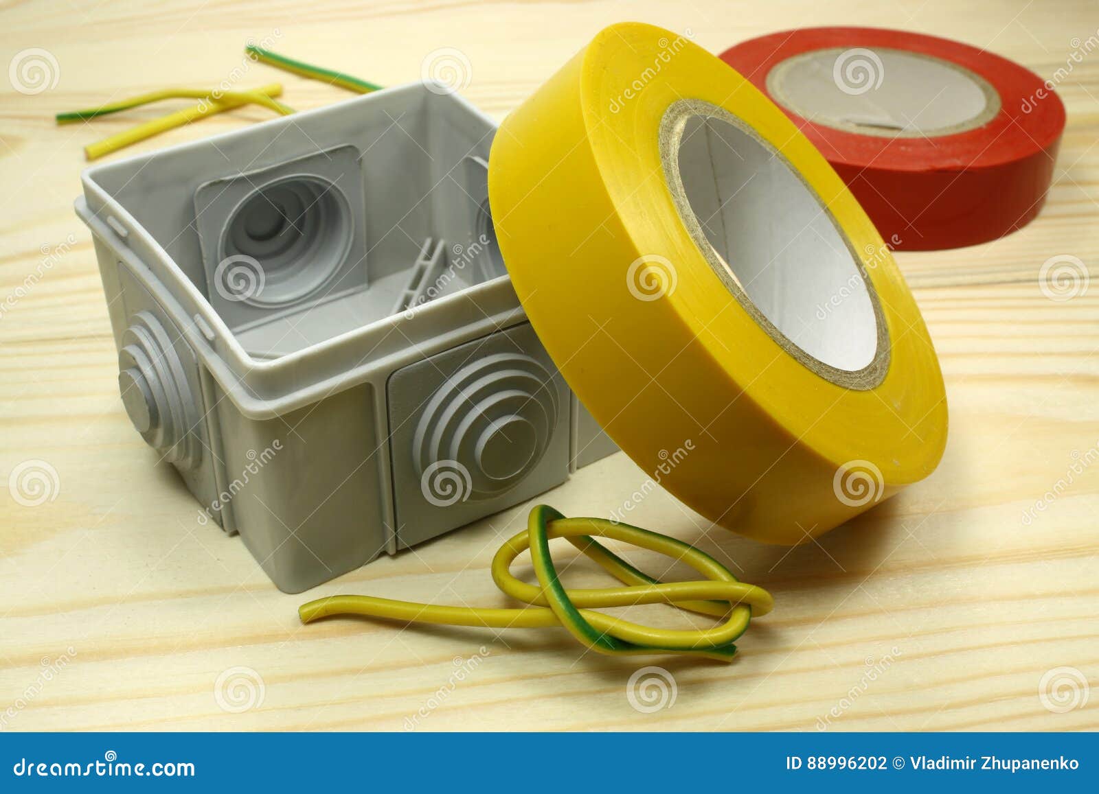 Tools for Wiring on a Wooden Table Stock Photo - Image of hardhat ...